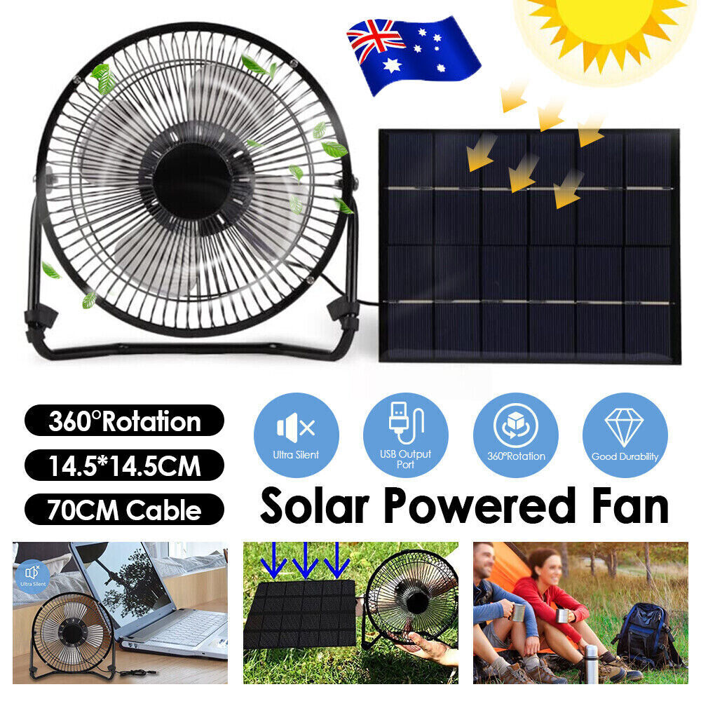50W Solar Panel Powered USB Mini Portable Fan Cooling Ventilation Home ...
