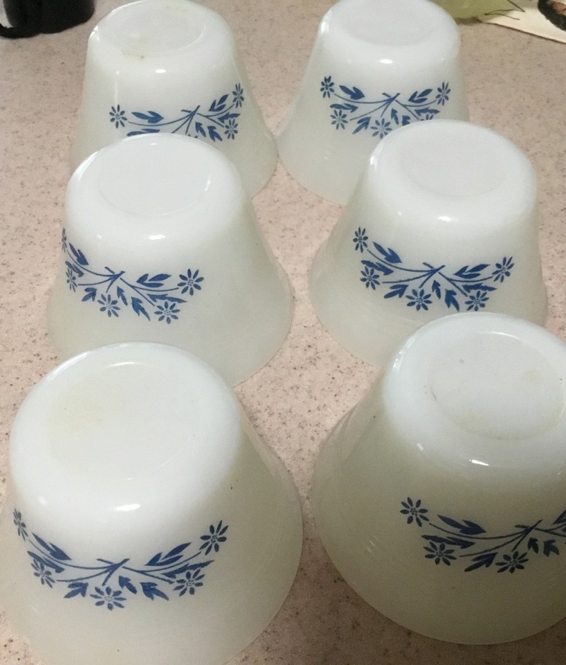 Dynaware Pyr-O-Rey Cornflower Blue Dish Custard Cups Milk Glass Ramekin Set 6 | eBay