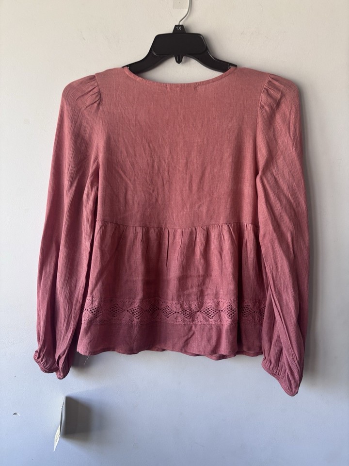 NWT Rewind Top Peasant Style Gauze Lace Gathered V Neck Copper Coral M ...