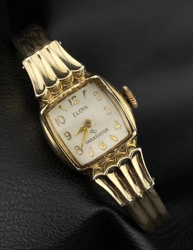 Vintage Elgin Shock master Ladies Dainty Clasp Bracelet Watch 10K GF ...