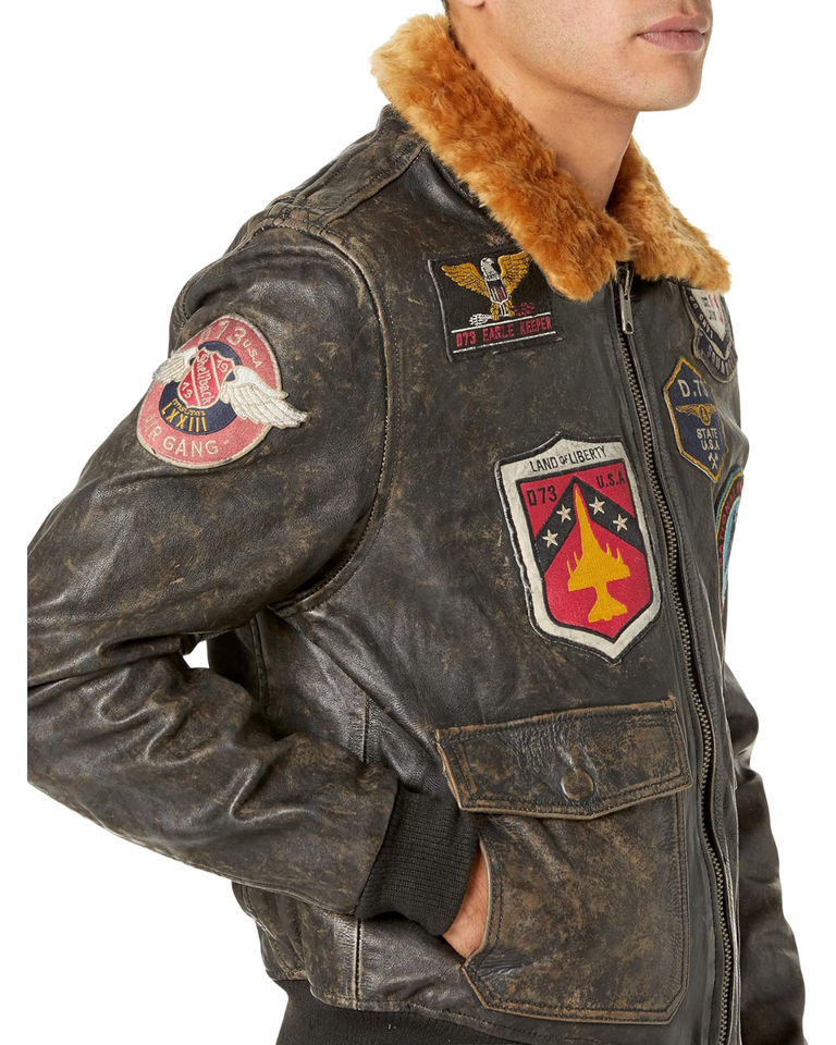 The Original D73 F-4 Cow Ston Wash LEATHER FLIGHT JACKET - Black Small ...