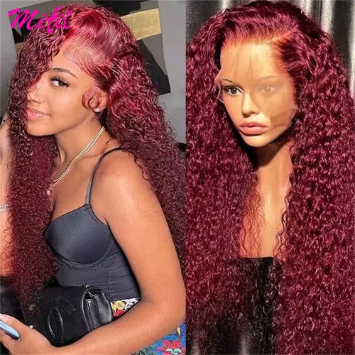 Red Deep Curly Lace Front Human Hair Wigs Pre Plucked HD Transparent ...