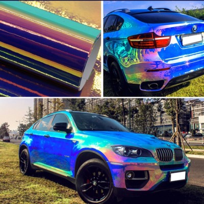 53" X 8" Holographic Rainbow Sky Blue Neo Chrome Car Vinyl Sticker Film ...