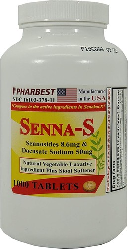 Senna Plus Vegetable Laxative with Stool Softener - 1000 Count (Pack of ...