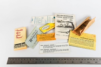 Vintage Antique Fishing Lure Paper Lot Arbogast South Bend Stewart Etc ...