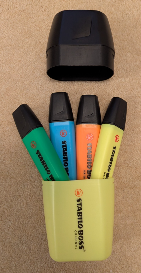 STABILO BOSS ORIGINAL - Highlighters, Box of 4, Yellow, Orange, Green ...