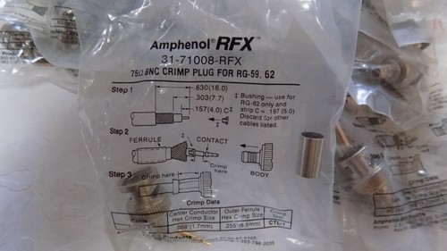 Neuf Lot 33 Amphenol RF 31-71008-RFX RF / Coaxial, BNC Pince Prise, Str ...