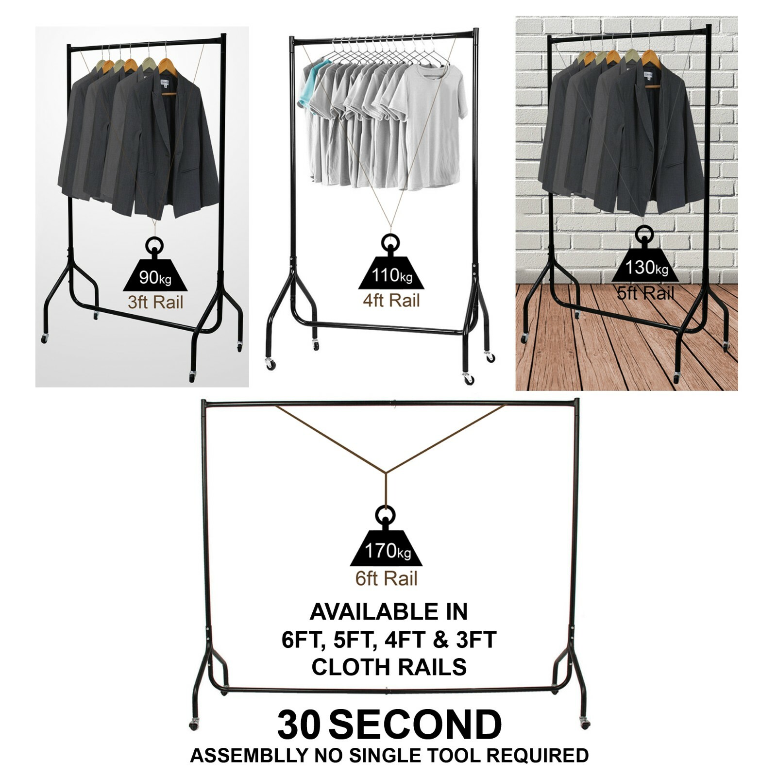 Heavy Duty Cloth Rail Home Retail Hanging Display Portable Rack 3ft 4ft ...