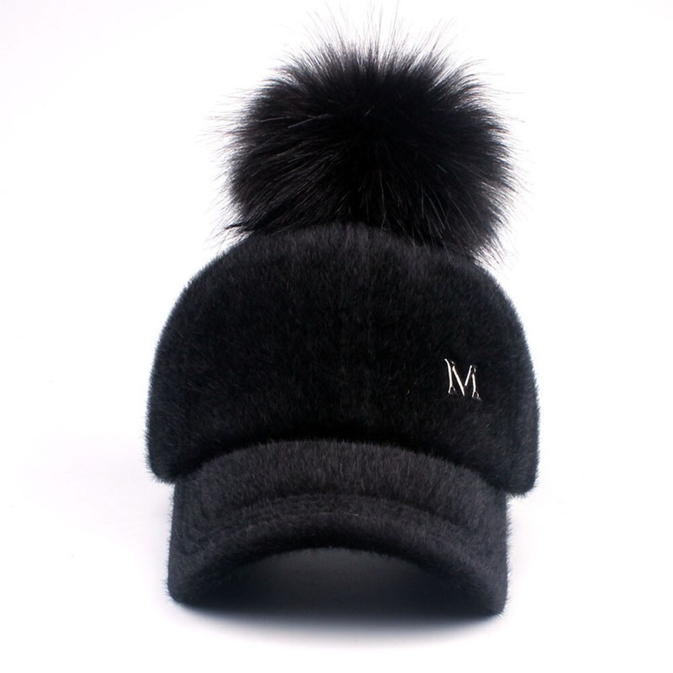 Women Girls Winter Faux Fur Baseball Cap Pompom Snapback Hats ...
