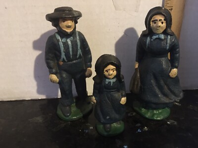 Cast Iron Amish Family Figurines Small Statues 4 Inches Tall Rustic ...