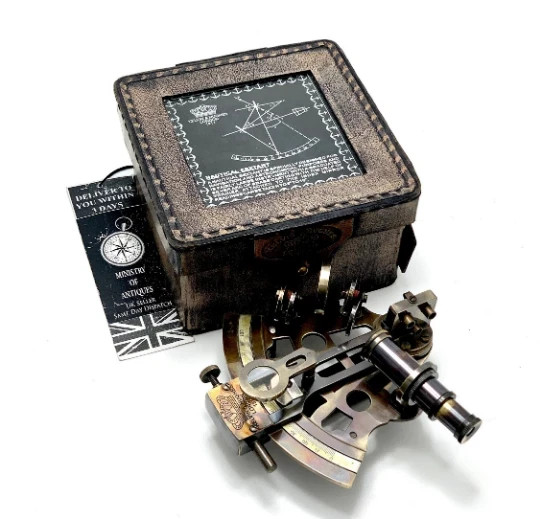 Antique Sextant Genuine Leather Box Nautical Navigational Compass ...