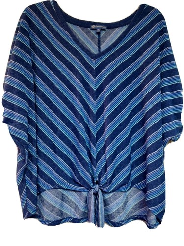 Women's Sz Large 12-14 Top Blouse Blue Geometric SLENDERIZING Design ...