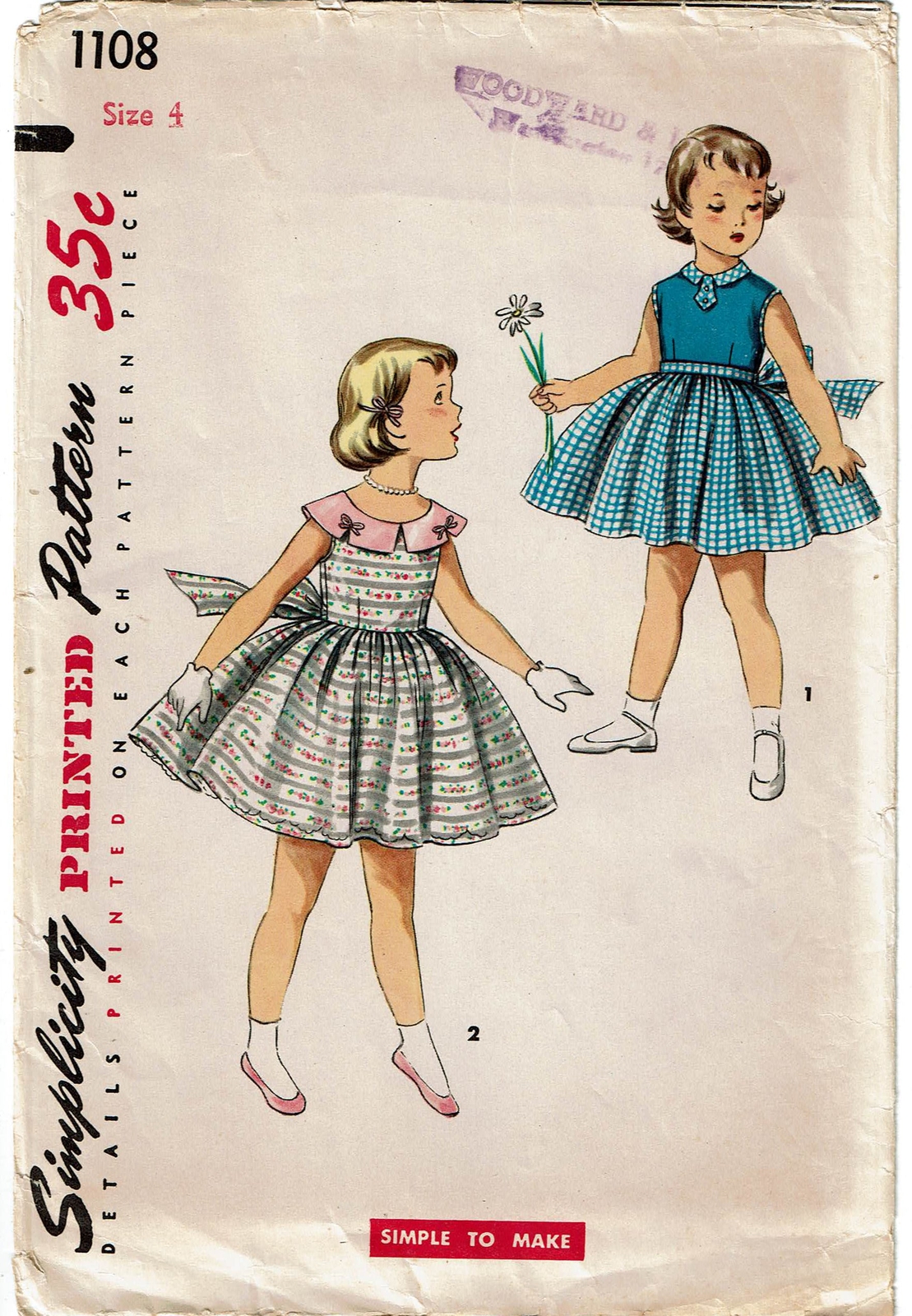 1950s Vintage Simplicity Sewing Pattern 1108 Uncut Toddler Girls Dress ...