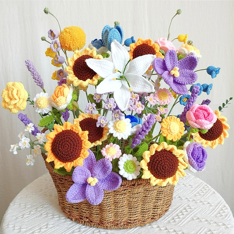 Knitted Flowers Hand Knitted Flower Crochet Flower Bouquet New Cute