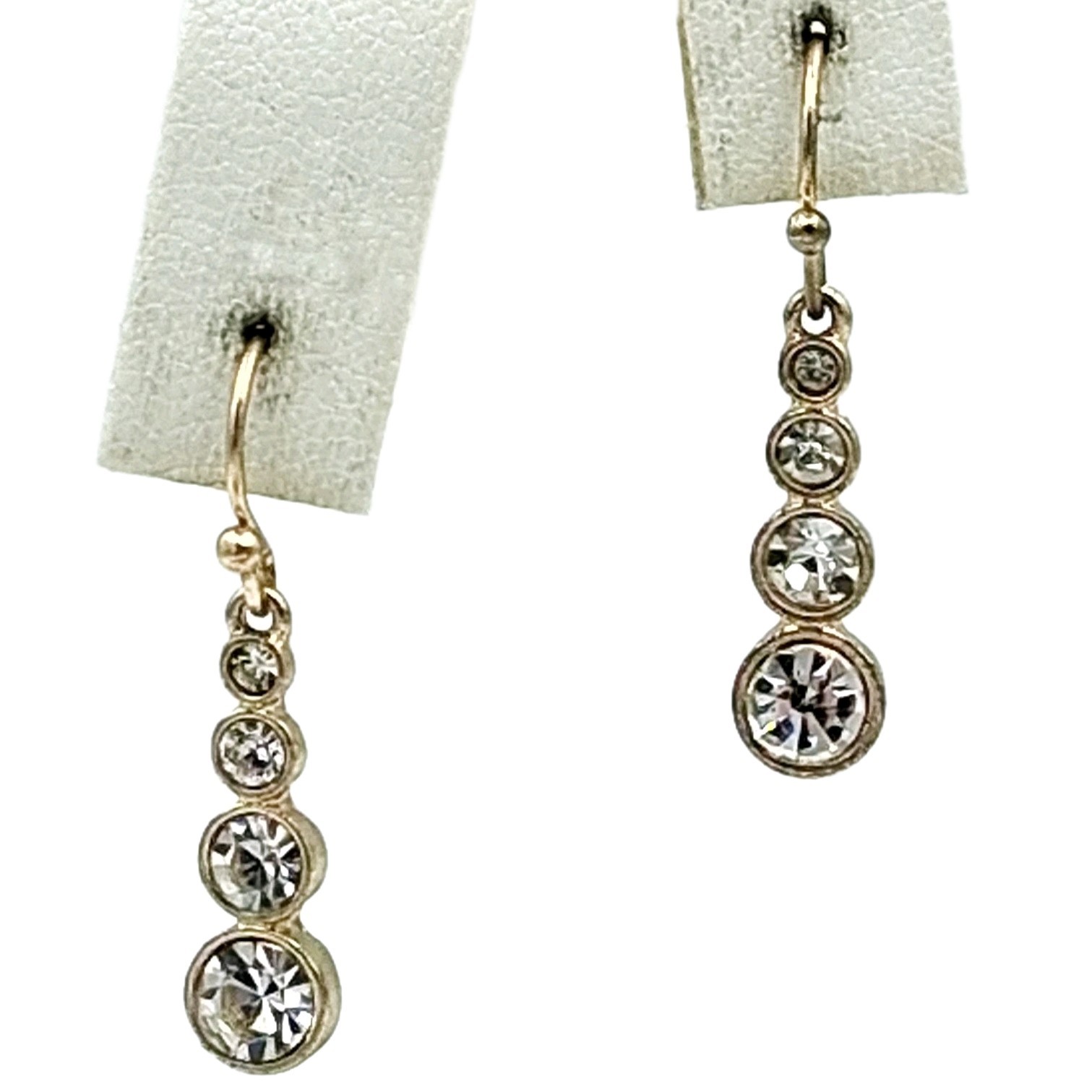 Gold Tone Graduated Clear Rhinestone Dangle Earrings 1.25" Sparkle Drop ...
