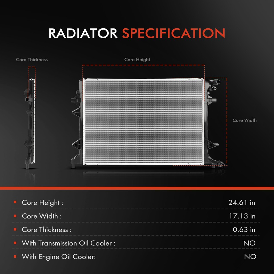 Radiator without Oil Cooler for Volkswagen Jetta 2016-2018 Sedan 1.4L ...