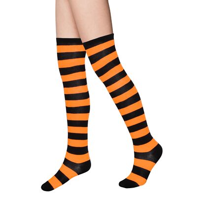 D1-TWGXW Women Striped High Thigh Socks Halloween Long Knee High Witch ...