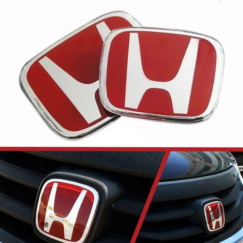 2 x Front Rear Red Self-adhesive Emblem Fit For HONDA CIVIC SEDAN SI ...
