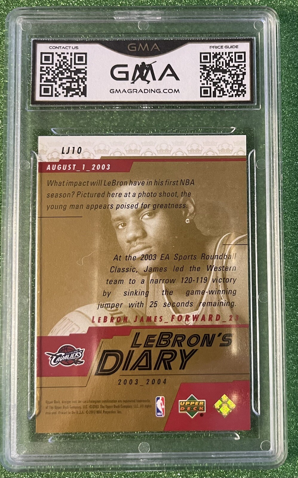 2003 Upper Deck Lebron James #LJ10 lebron's Diary Rookie GMA 10 Gem ...