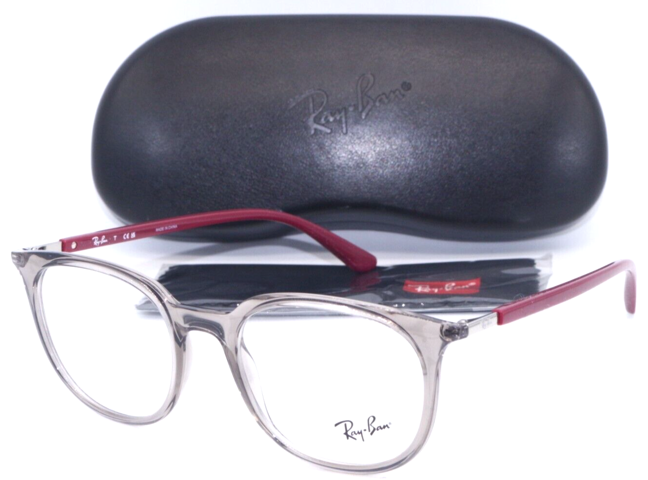 NEW RAY-BAN RB 7190 8083 TRANSPARENT GREY/RED TEMPLES AUTHENTIC ...