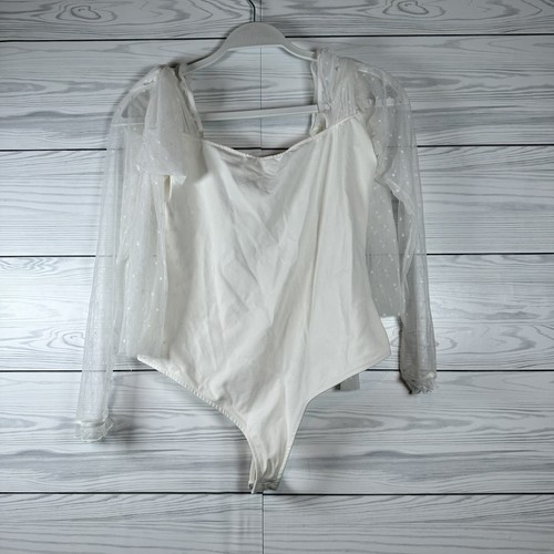Free People Tongue Tied Lace Mesh Tie Shoulder Cute Bodysuit Ivory Size ...