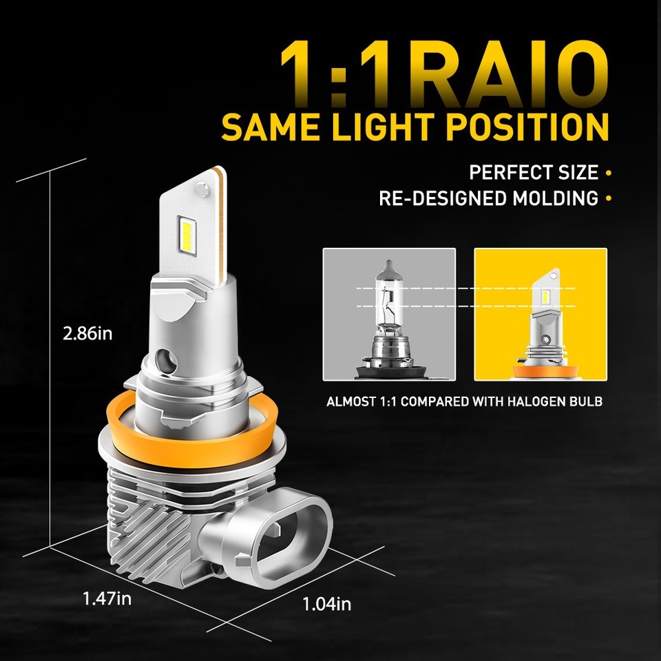 2-Sides H11 LED Headlight Kit Low Beam Bulbs Super Bright 6500K White ...