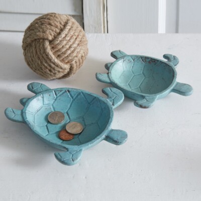 Painted Cast Iron Sea Turtles Jewelry / Trinket Tray - Blue Sea Beach ...