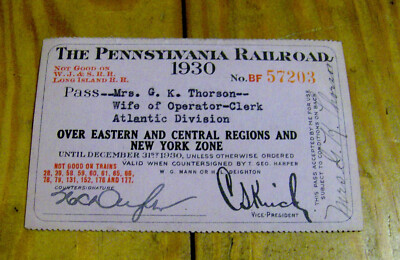 RARE antique 1930 PENNSYLVANIA RAILROAD boarding pass ticket TRAIN ...