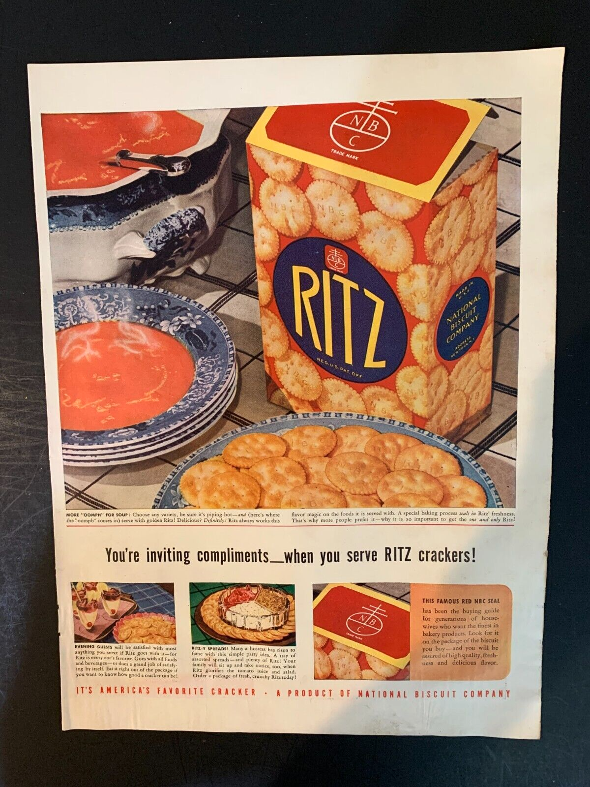 Print Ad Ritz Crackers 1940 Life Mag 14"x10" Tomato Soup Nabisco | eBay