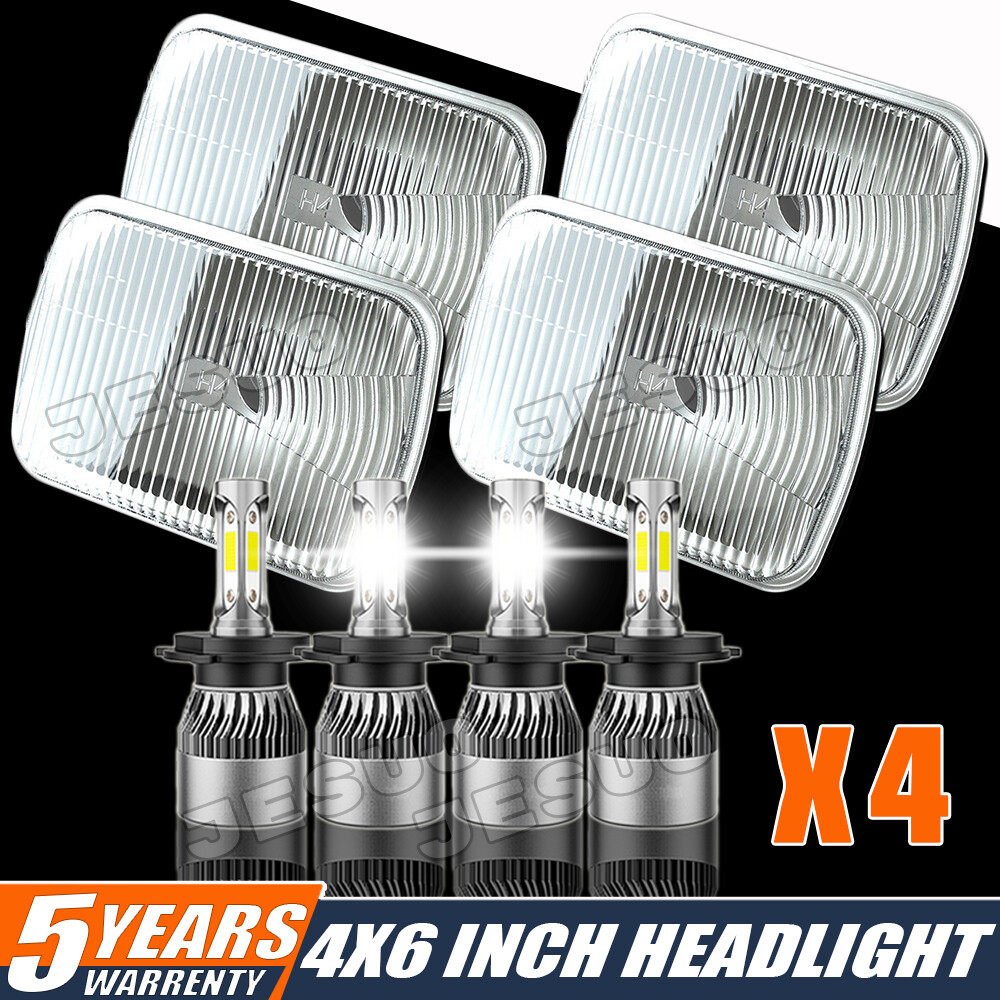 4pcs 4x6" LED Headlights Halo DRL Hi/Lo Fit Pontiac Firebird Trans AM ...