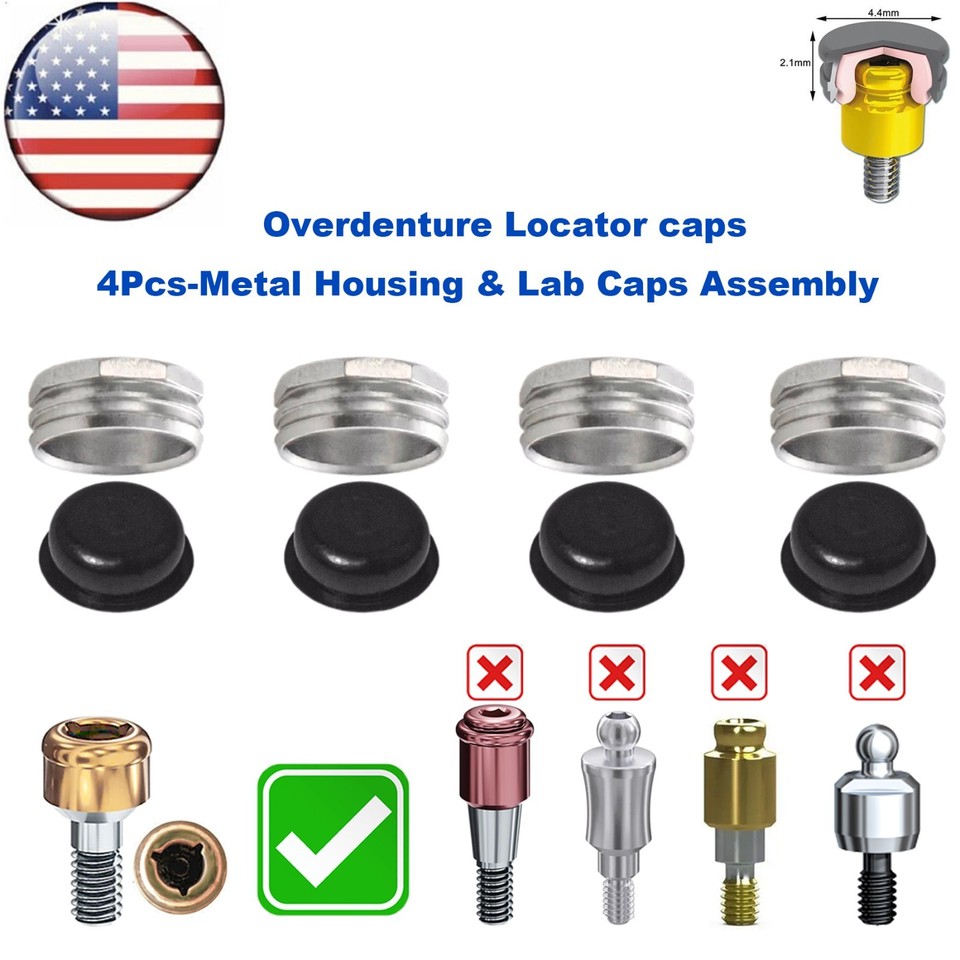 US 4Pcs Dental Overdenture Locator Abutment Strong Retention Cap ...