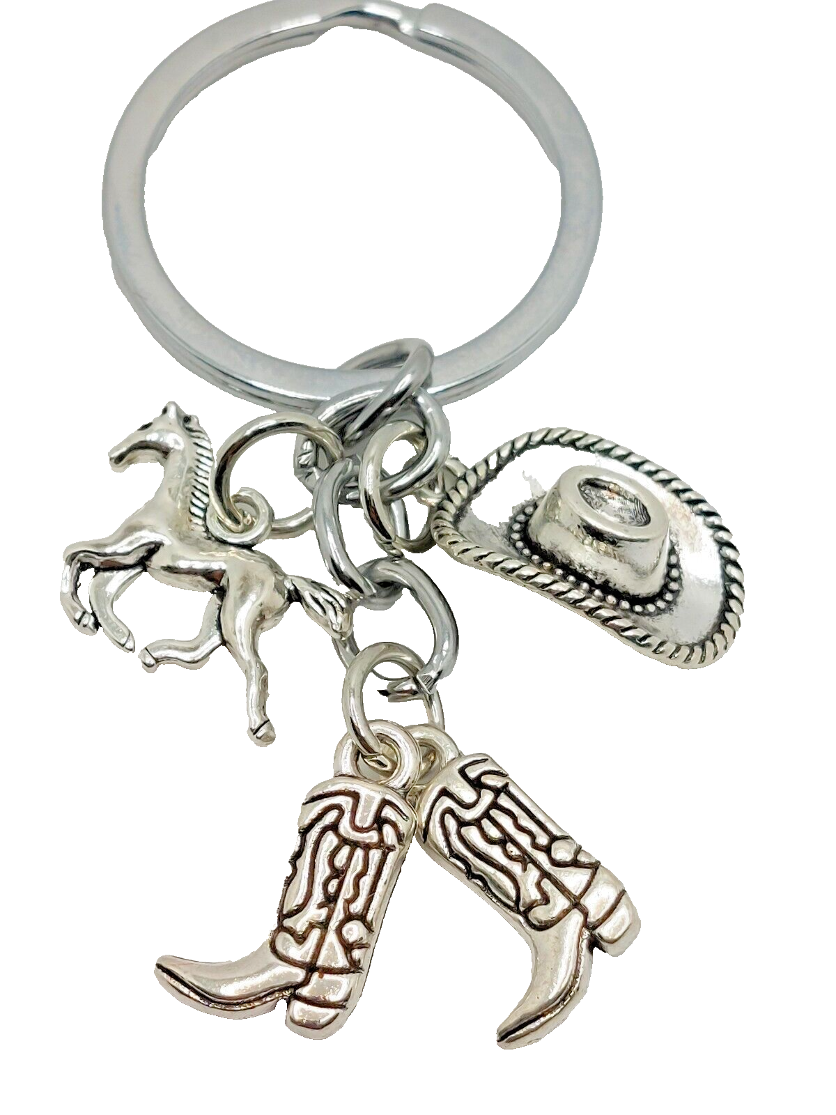 Western Cowboy Boots Hat Horse Charm Keyring Keychain Silver Tone 3D | eBay