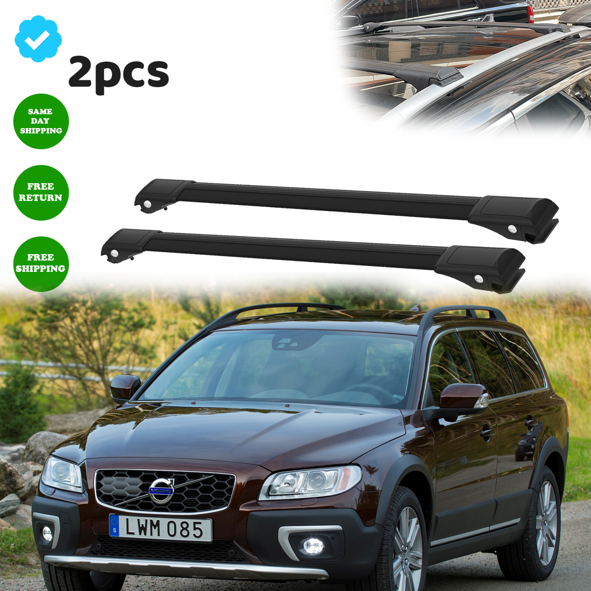 To Fits Volvo XC70 2007-2016 Roof Rack Cross Bars Black Luggage Rack ...