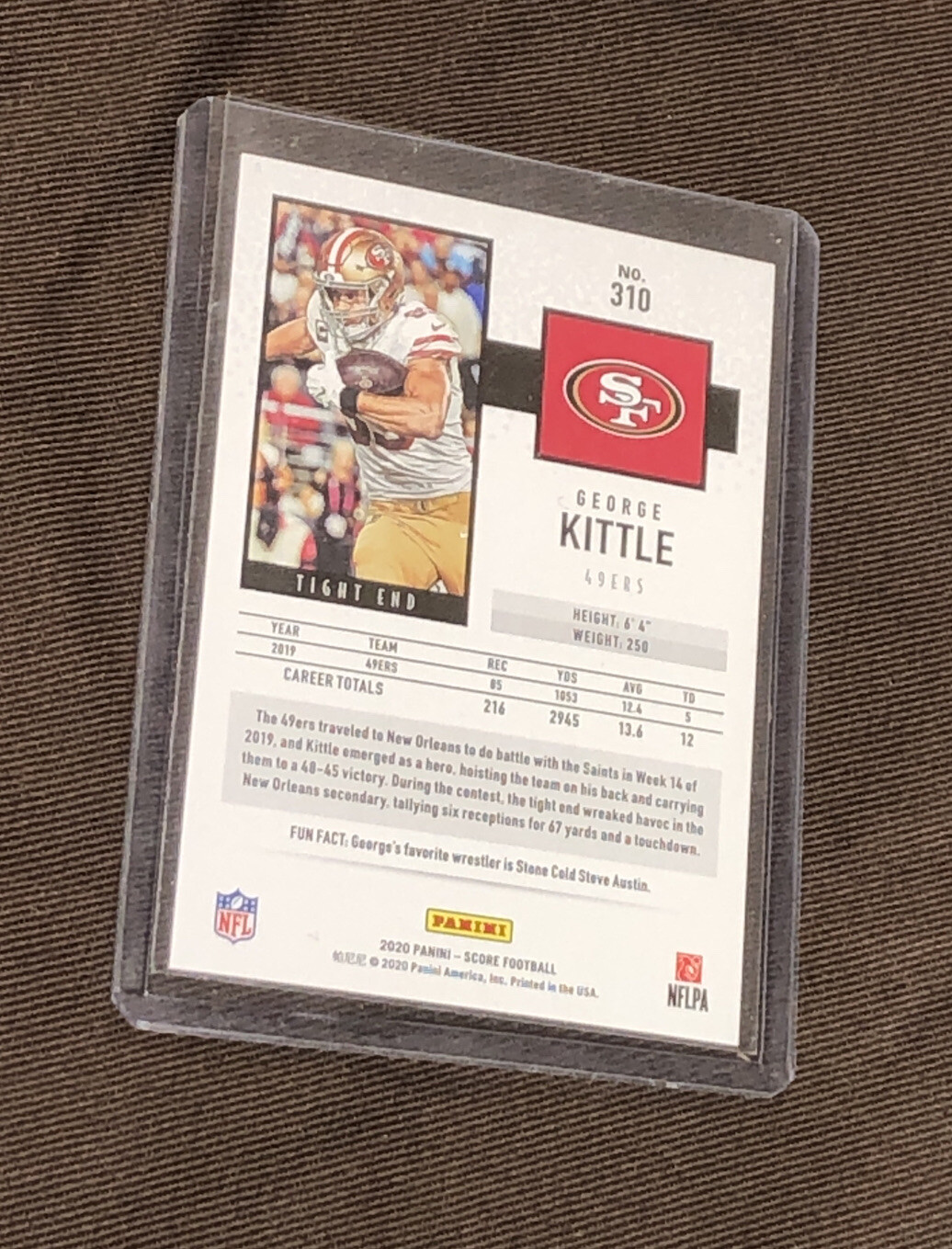 2020 Panini Score PURPLE George Kittle card #310 Rare-Flawless MINT ...
