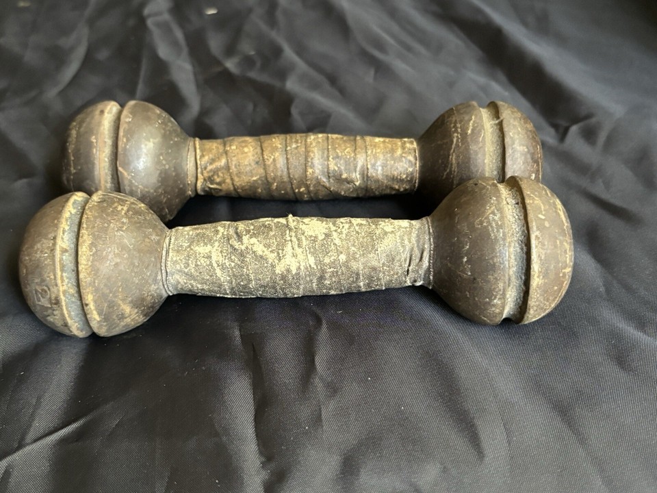 Antique Pair Metal Barbells Hand Weights Vintage Exercise Weights 6.5 ...