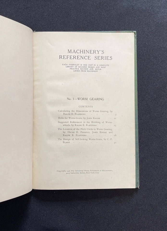 1908 Machinery's Reference Series No. 1 Worm Gearing 1st Edition ...
