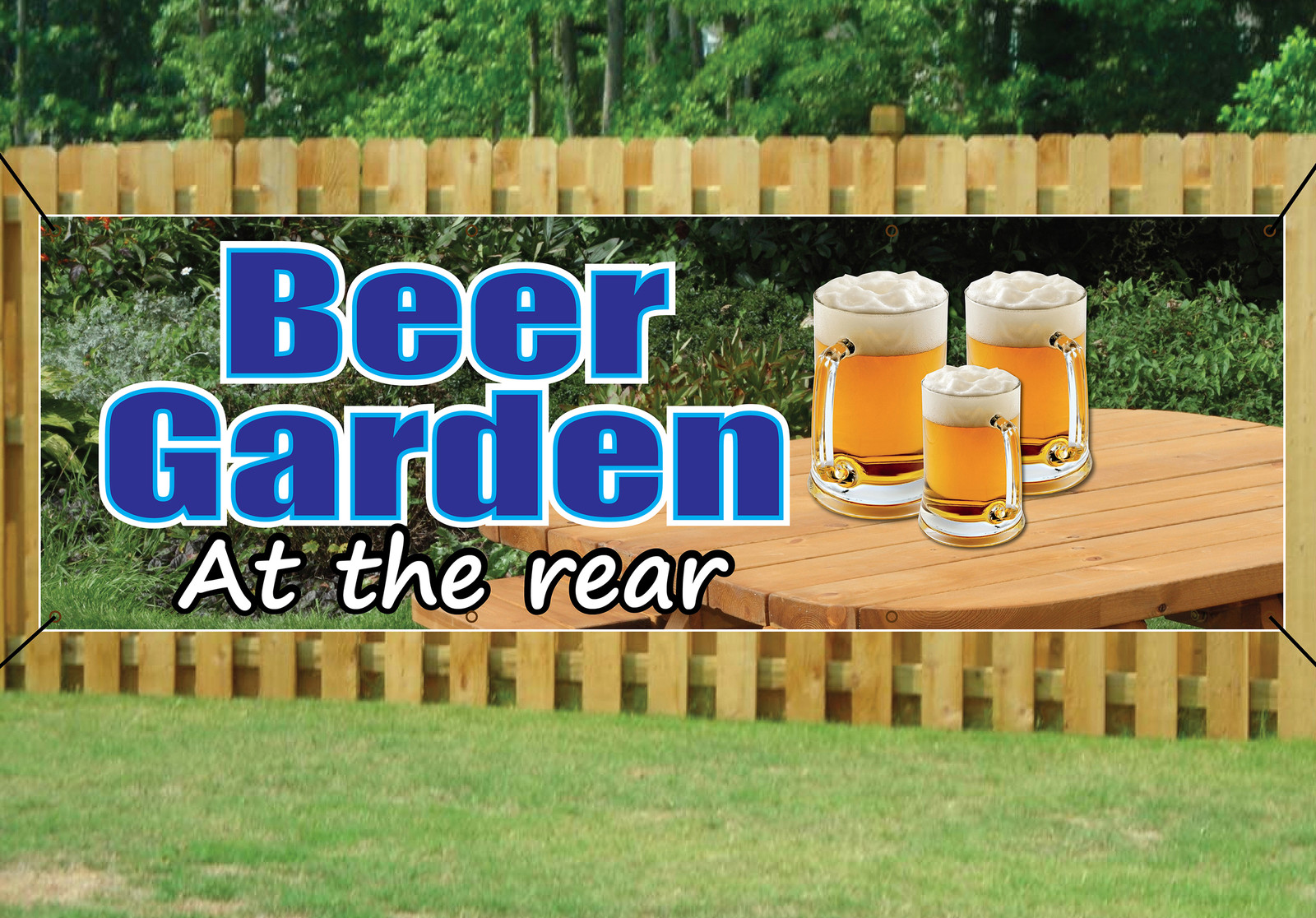 BEER GARDEN AT REAR PUB BANNER OUTDOOR SIGN waterproof PVC with Eyelets ...