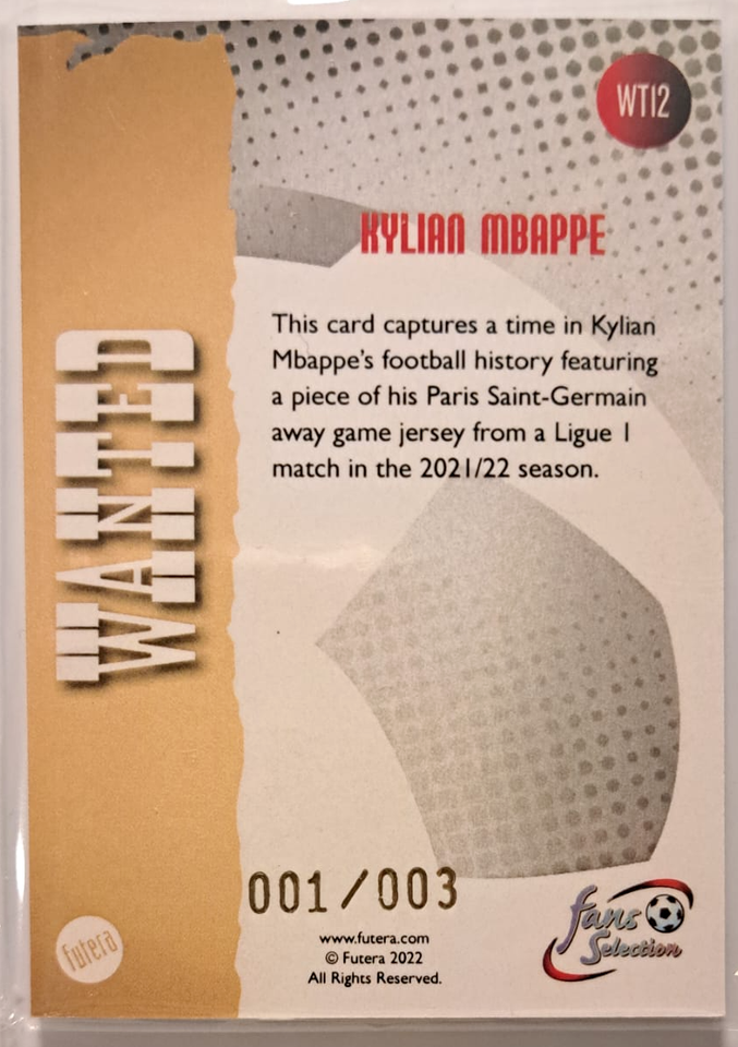 2022 Futera Fan Selection Wanted Kylian Mbappe Relic Patch /3 | eBay