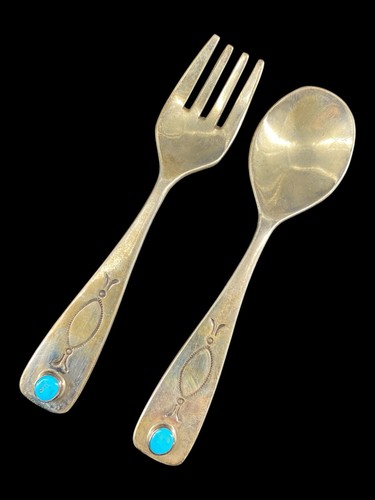 Signed HY Native American Sterling Turquoise Children's Flatware Spoon ...