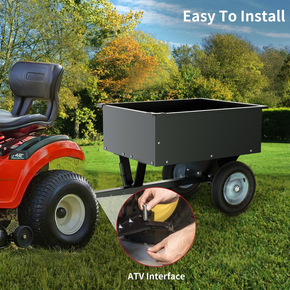 Dump Cart Tow Behind Lawn 350LB Steel Black for Lawn Tractor & ATV UTV ...