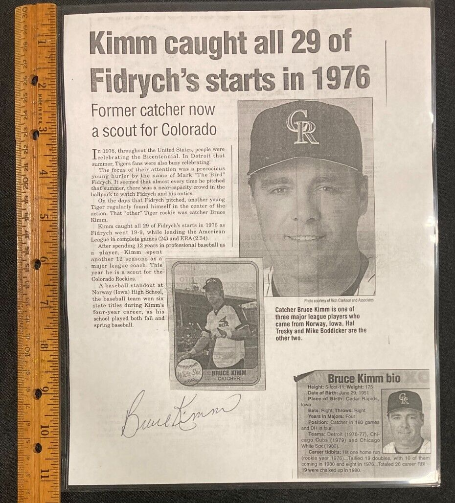 Vintage MLB Baseball player Bruce Kimm hand signed item w/coa jsa ...