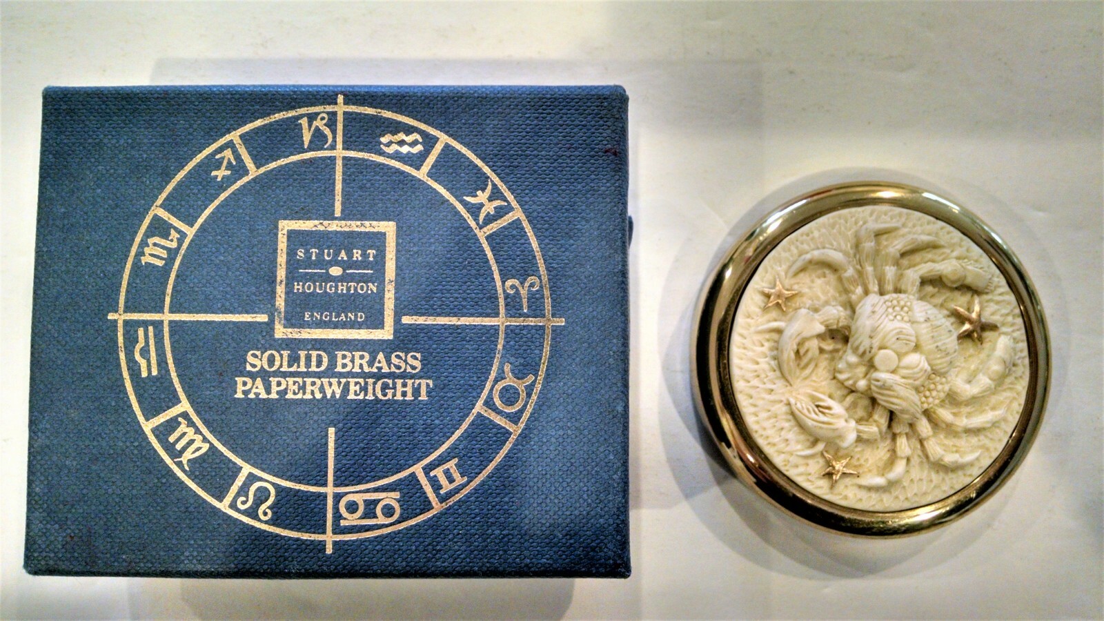 ZODIAC CANCER PAPERWEIGHT Solid Brass Stuart Houghton England 2.5 ...