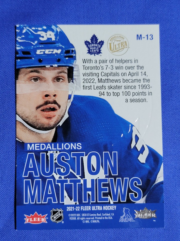 2021-22 Upper Deck Fleer Ultra Auston Matthews Medallions Exclusive ...