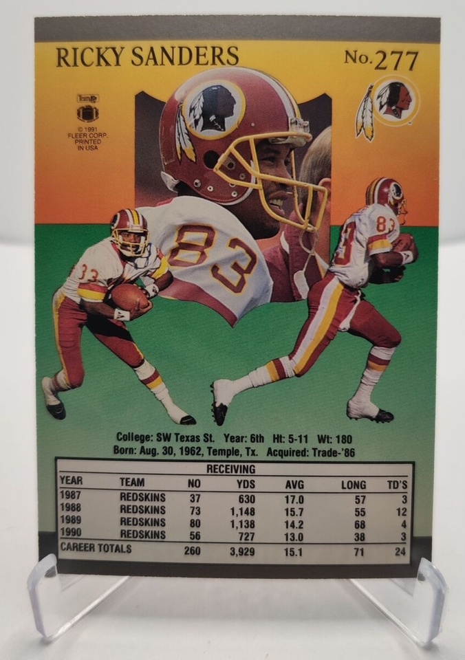 1991 Fleer Ultra Football card #277 Ricky Sanders Washington Redskins ...