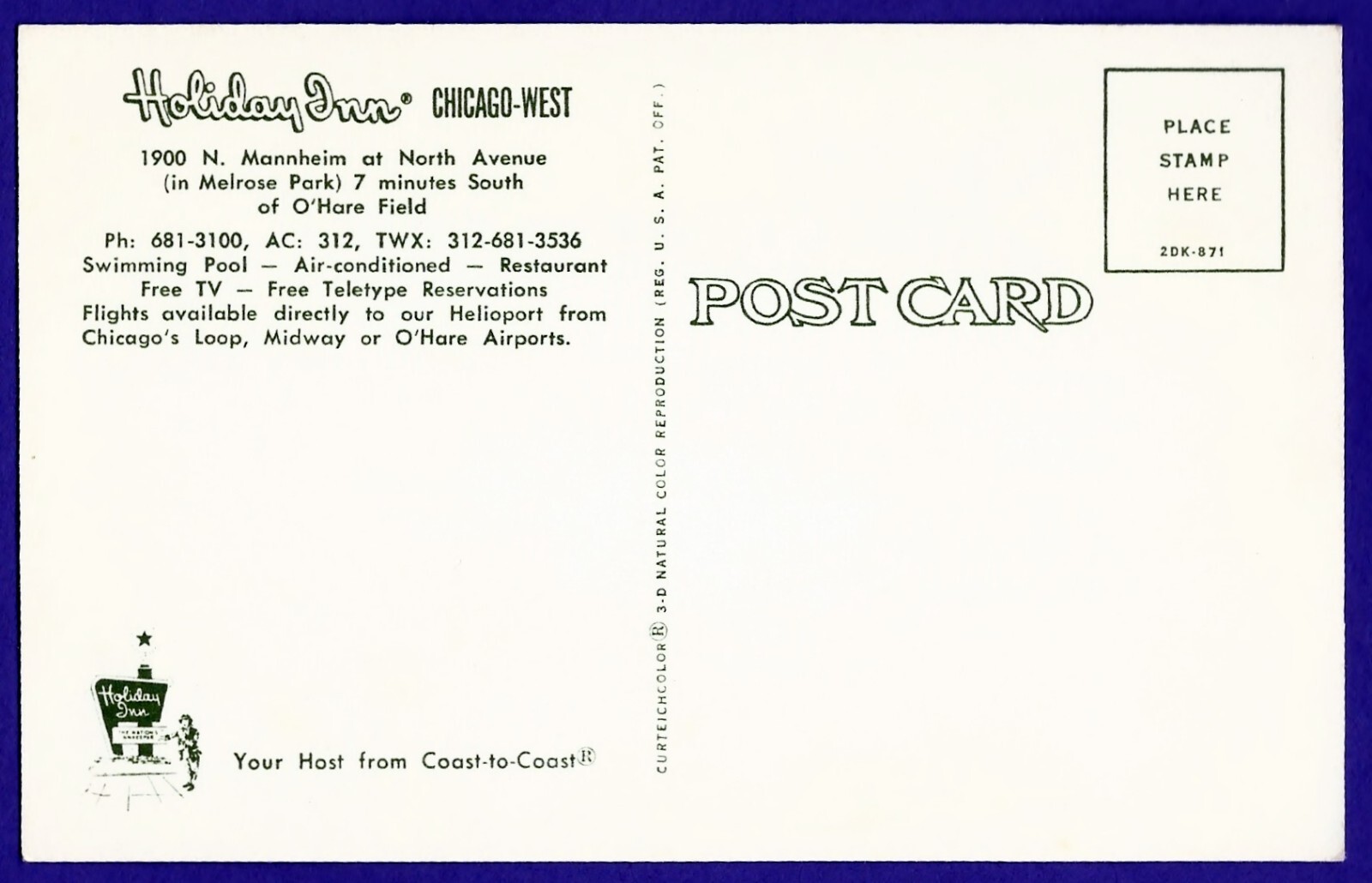 Holiday Inn Chicago West 1960s postcard Melrose Ill. midcentury design ...