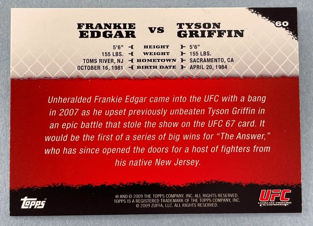 2009 Topps UFC Round 1 - #60 Frankie Edgar, Tyson Griffin (RC) for sale ...
