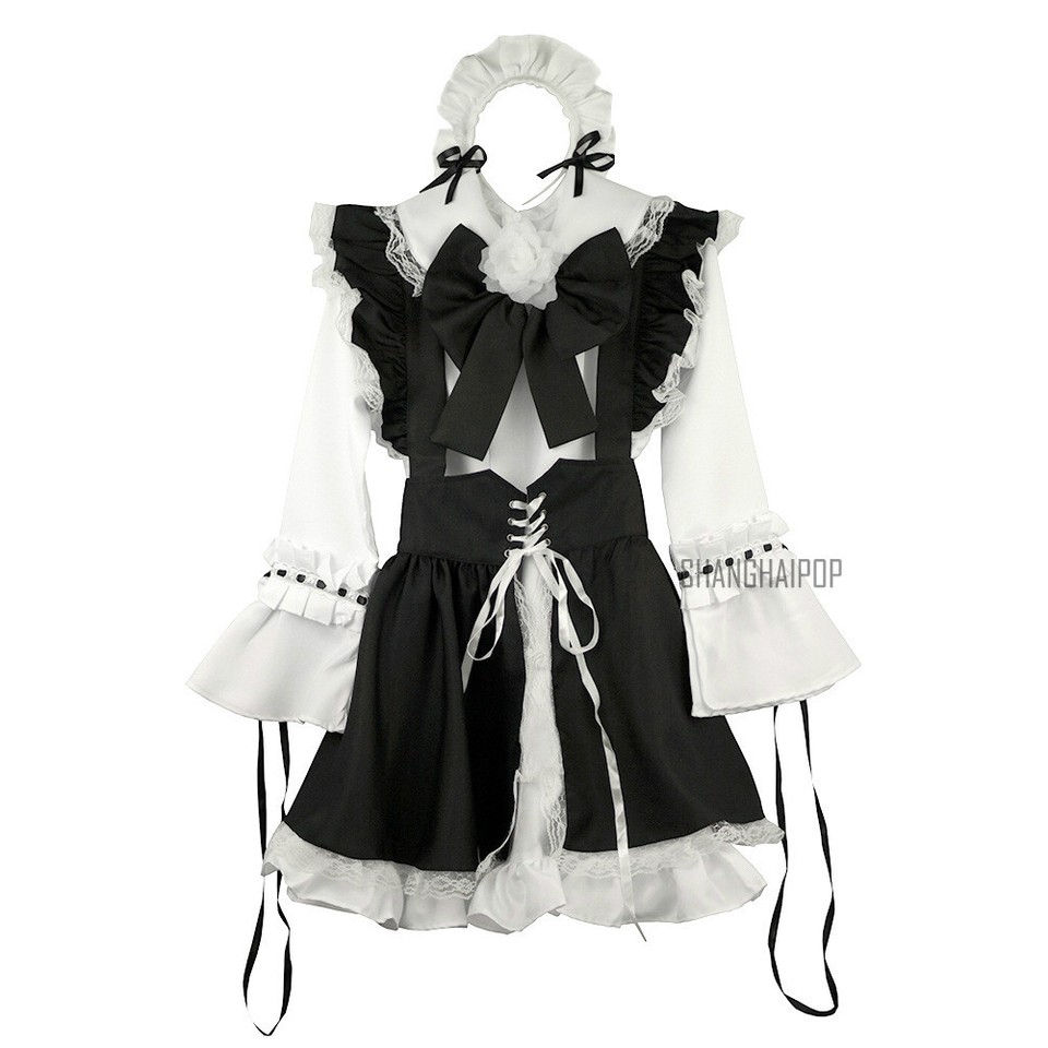 Lady Girls Costumes Waitress Ruffle Lolita Gothic Cosplay Maid Fancy ...