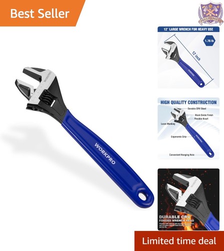 12-Inch Adjustable Wrench Chrome Vanadium Steel Wide Jaw for Home ...