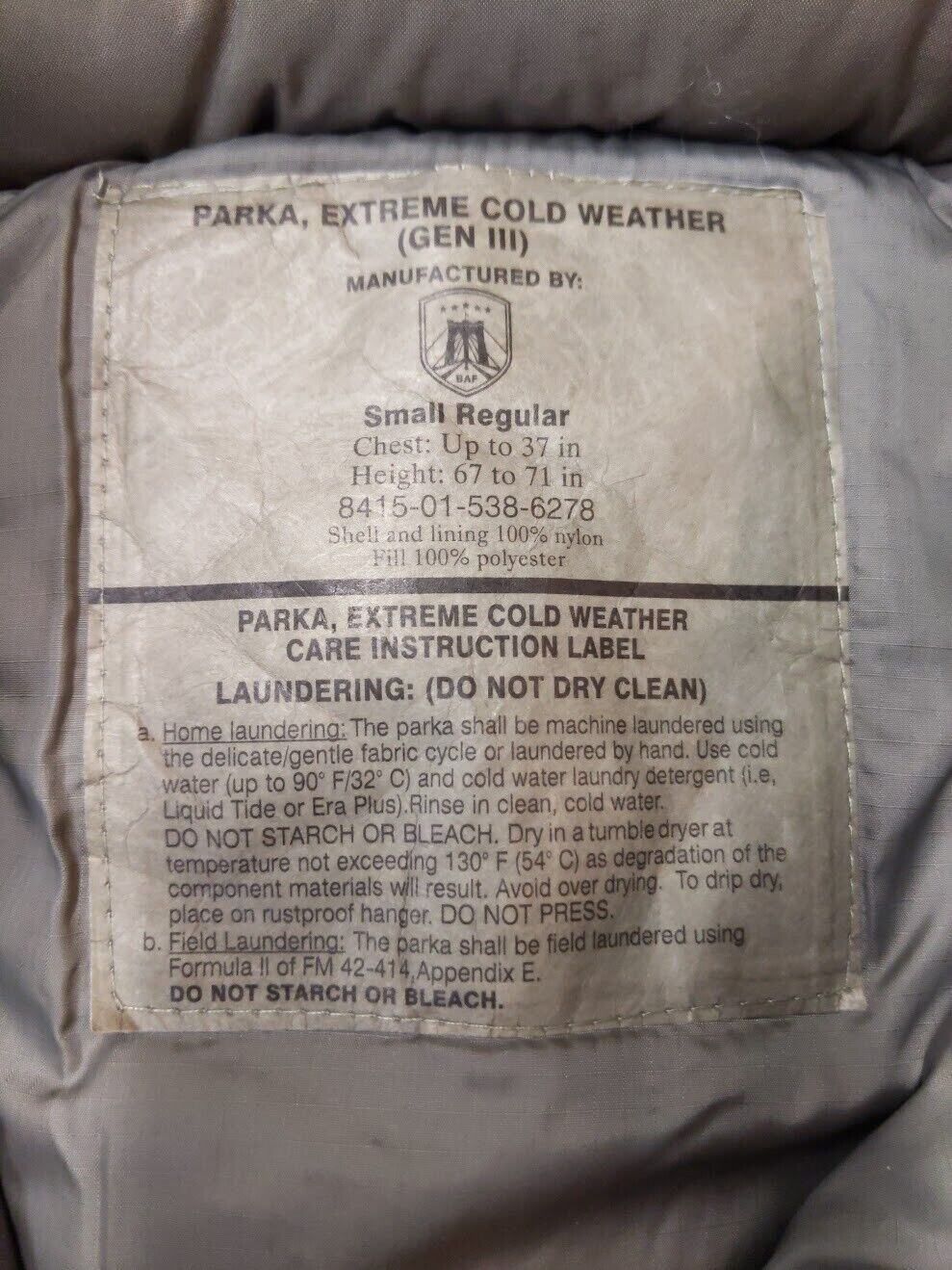 Military ECW Gen 3 PCU Level 7 Primaloft Extreme Cold Weather Parka ...