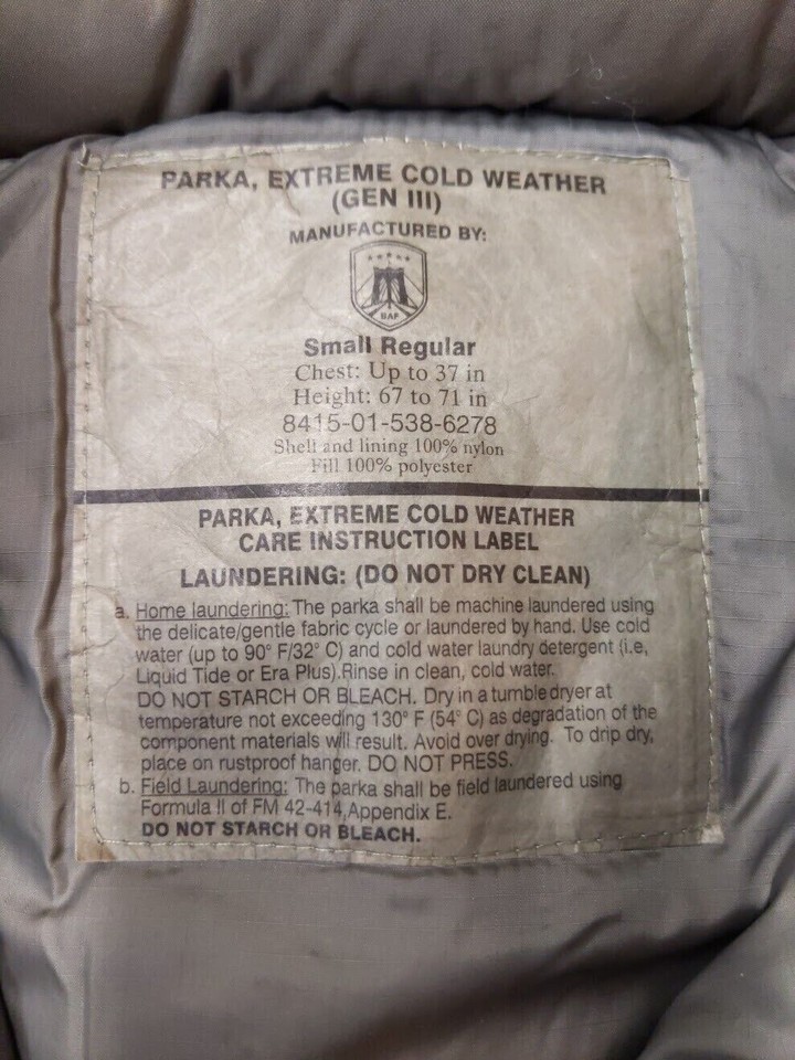 Military ECW Gen 3 PCU Level 7 Primaloft Extreme Cold Weather Parka ...